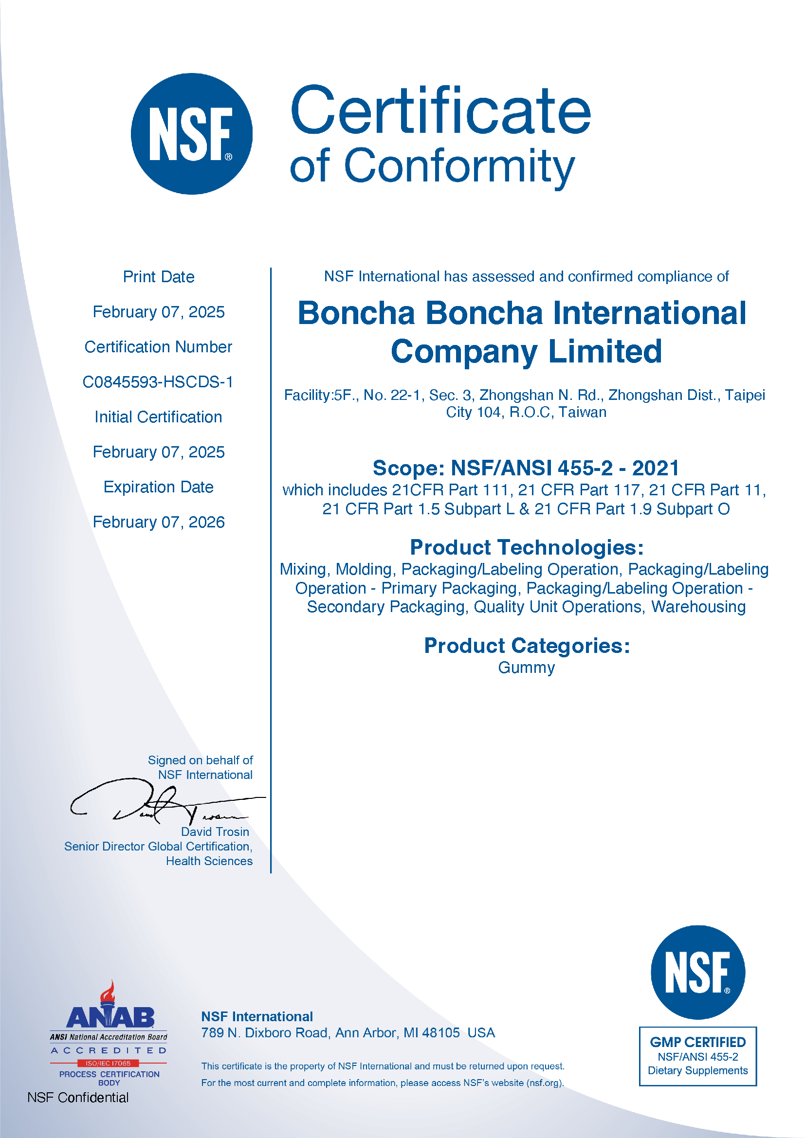 Boncha Bio Achieves NSF-GMP Certification, Reinforcing Commitment to Quality and Global Standards